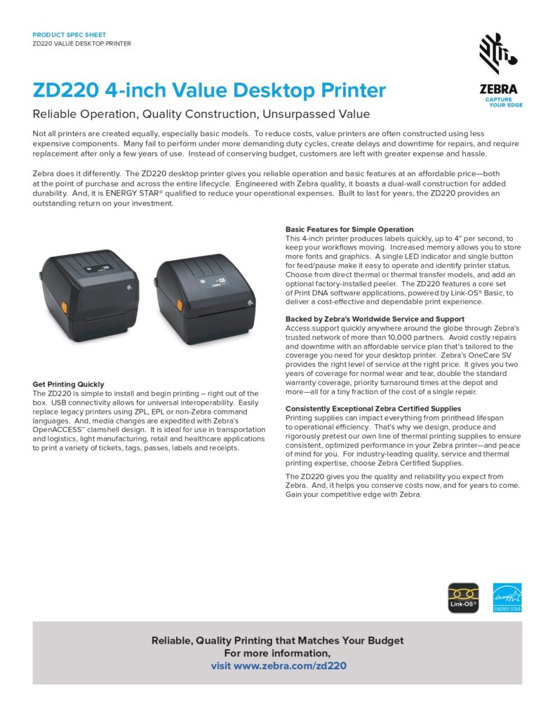 Zebra ZD 220 – Basawa Technologies Limited